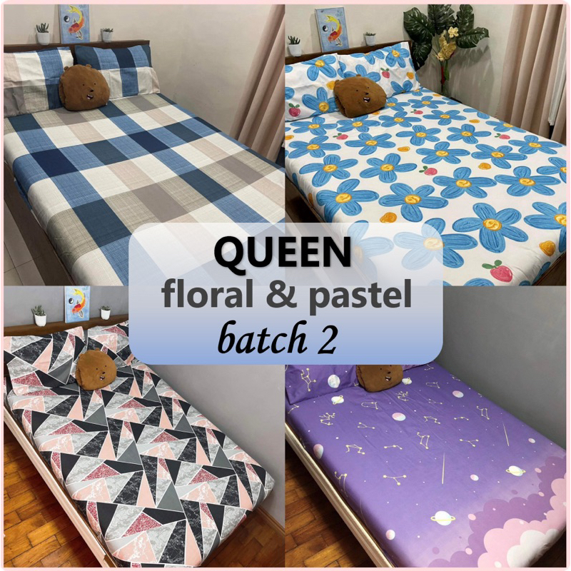 LeCo B2: Queen 3in1 Makapal Bedsheet & 2 Pillowcase Full Garter Canadian Cotton 60x75 in ...