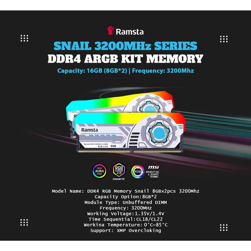 RAMSTA SNAIL 3200MHz DDR4 ARGB KIT 8Gx2 / 16Gx2 | Shopee Philippines