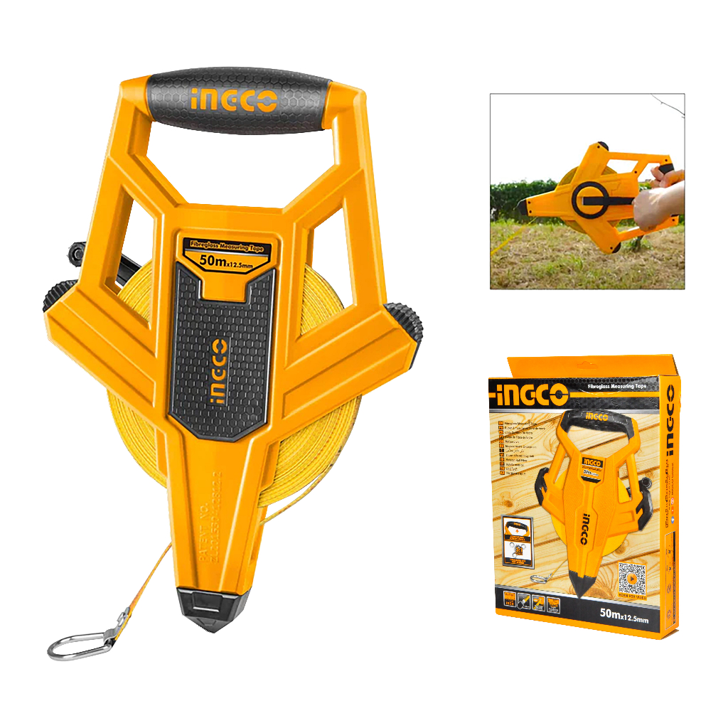 INGCO Fiberglass Steel Measuring Tape with retracting gear 50m x 12.5mm ...