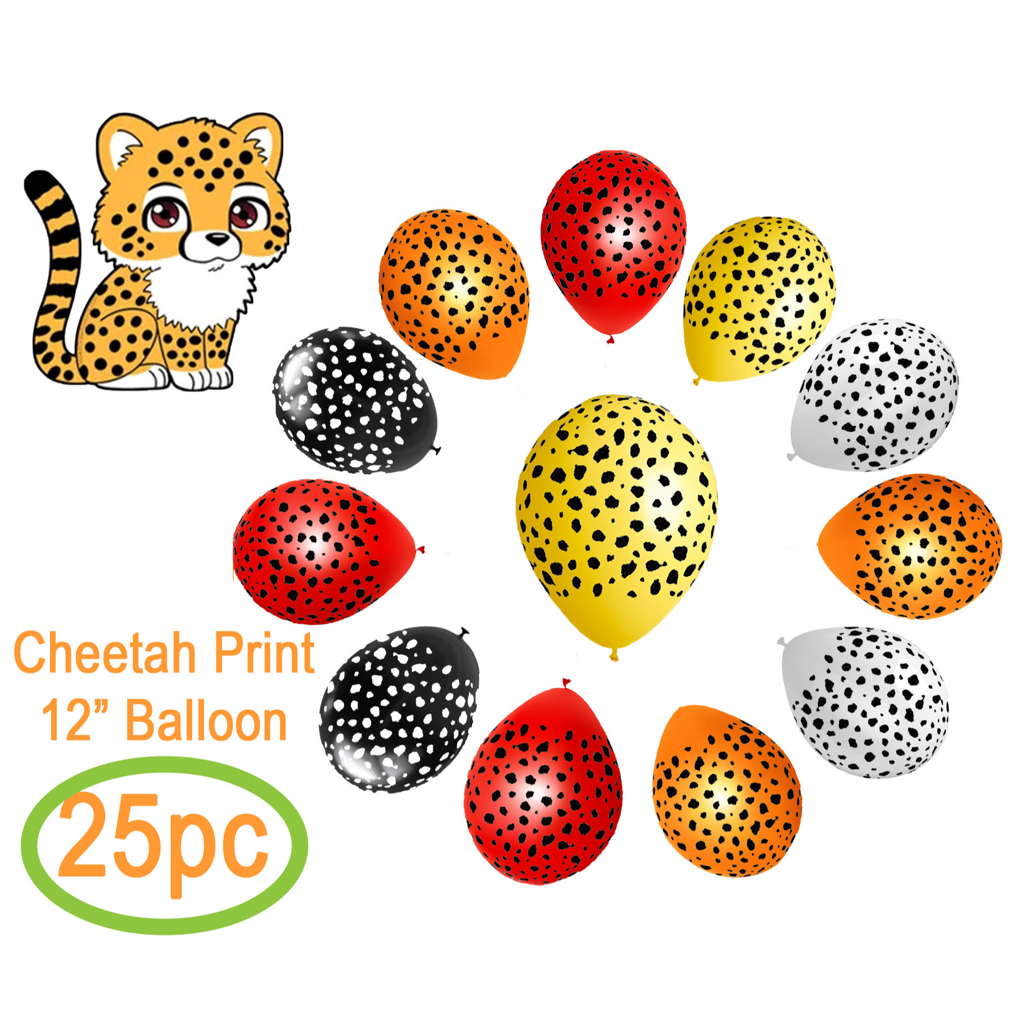 25pc Assorted Color Animal Cheetah Print Rubber Latex Balloon Safari ...