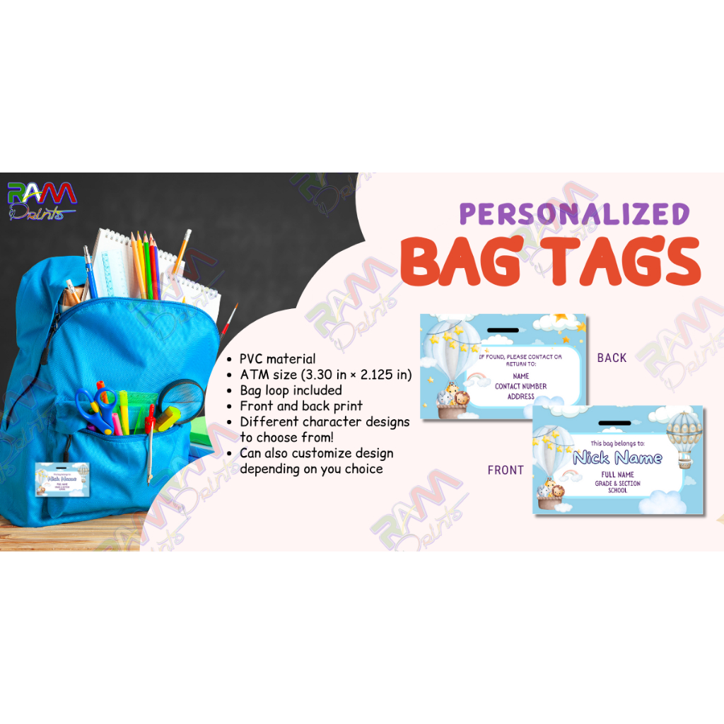 RAM Prints Personalized School Bag Tags_ Different Designs! PVC Bag tag ...
