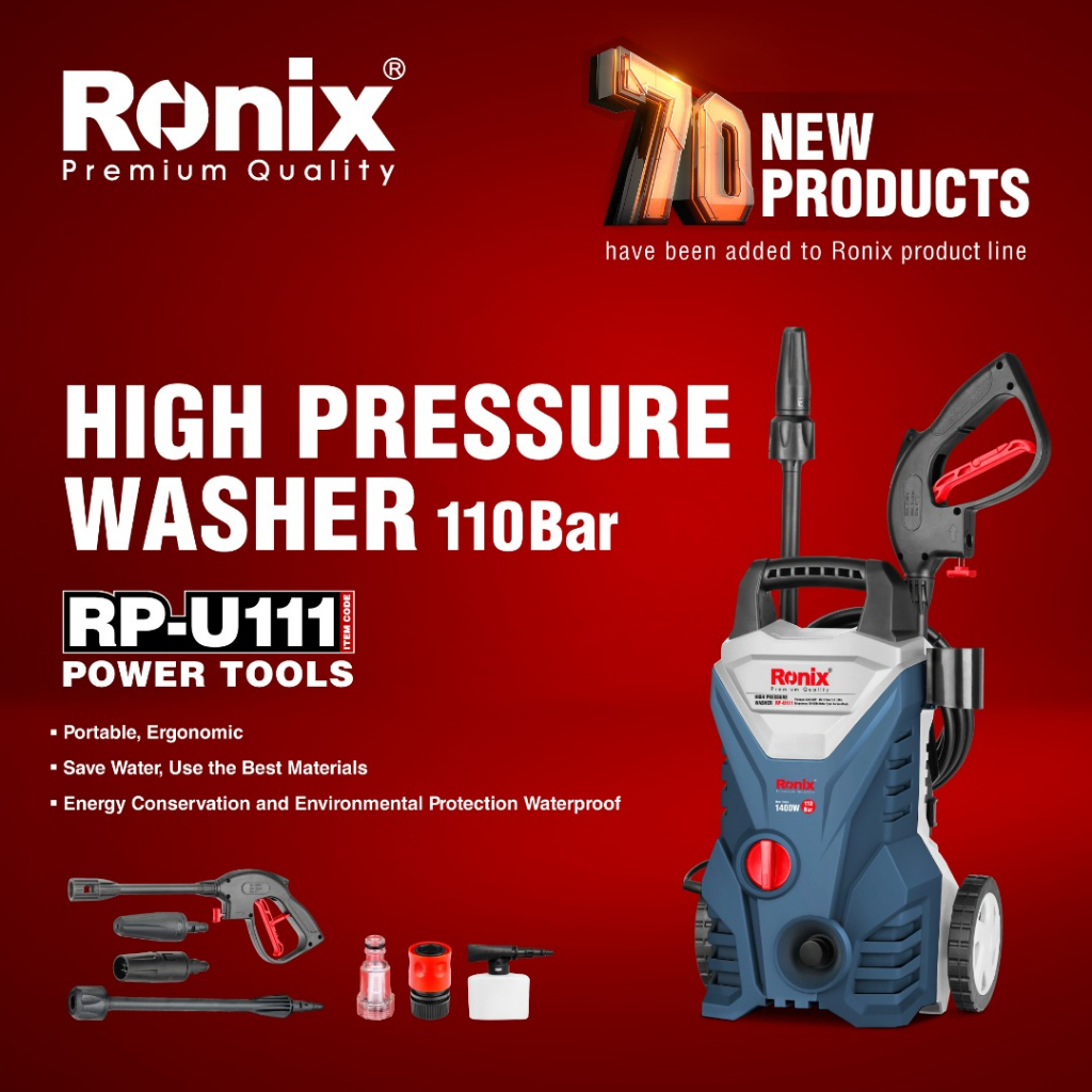 Ronix New Model RP-U111 High Pressure Washer 110BAR-1400W Auto Car Wash Machine Universal Car ...