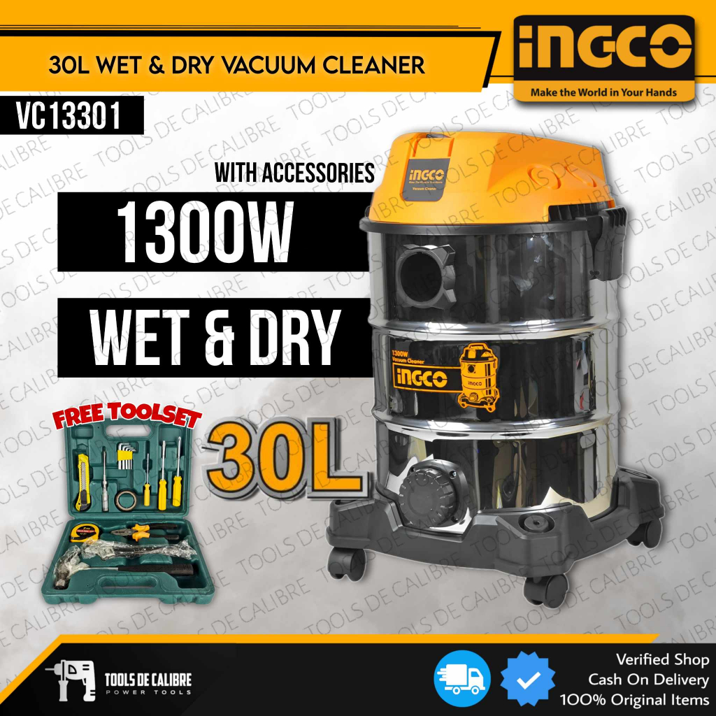 INGCO 1300W Wet and Dry Vacuum Cleaner 30L VC13301 with FREE TOOLSET ...