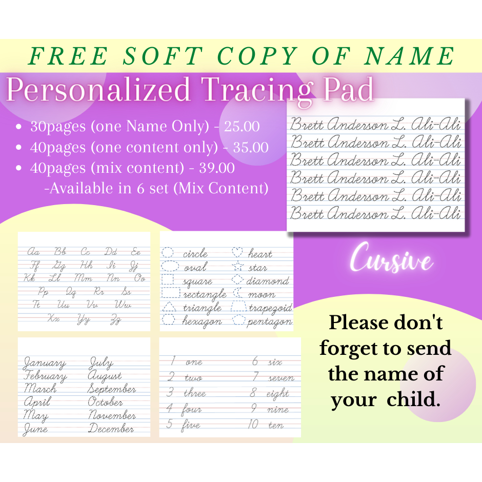 Personalize Tracing Pad - Cursive Font | Shopee Philippines