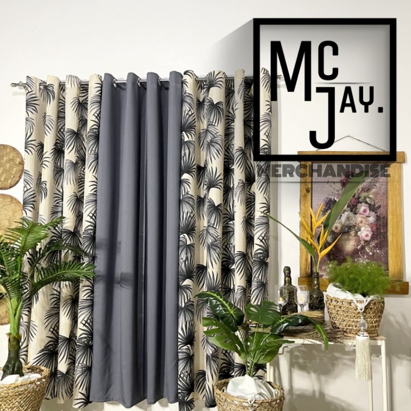 MCJAY - 3in1 Green Palm Leaves Ring Curtain Set (6ft/7ft) - Sold per ...