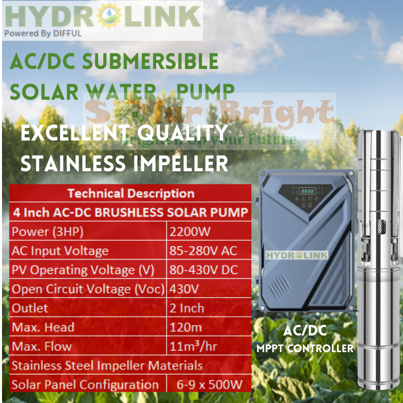2200W 3HP Head 255 Meters 150 Meters 120 Meters 4 Inch AC-DC SUBMERSIBLE Solar Water Pump ...