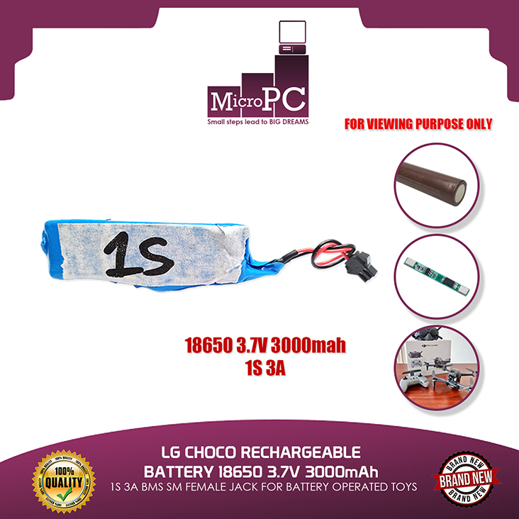 LG CHOCO RECHARGEABLE BATTERY 18650 3.7V 3000mAh, 1S 3A BMS SM FEMALE ...
