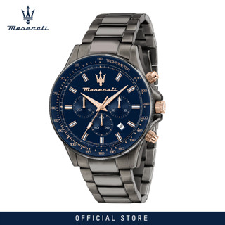 【2 Years Warranty】 Maserati Sfida 44mm Blue Dial Dark Grey Stainless ...