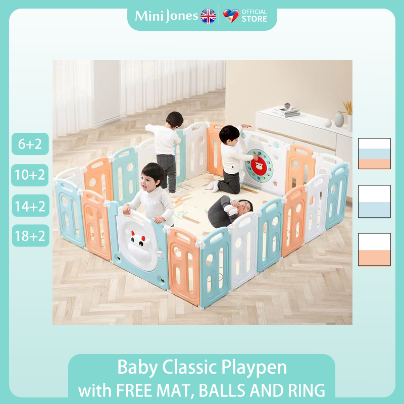 MiniJones Baby Playpen Cartoon Cow Pattern Foldable Play Fence with MAT ...