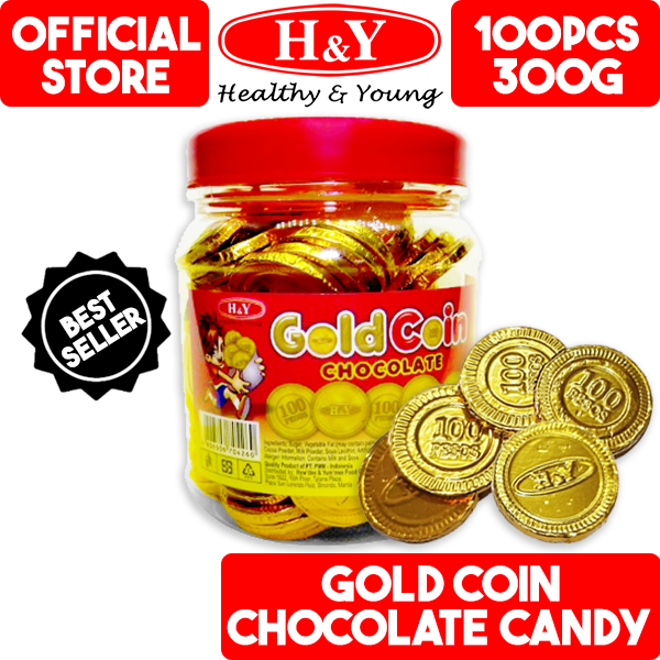 H&Y HEALTHY & YOUNG Gold Coin Chocolate Candy 100pcs x 3g (300g ...