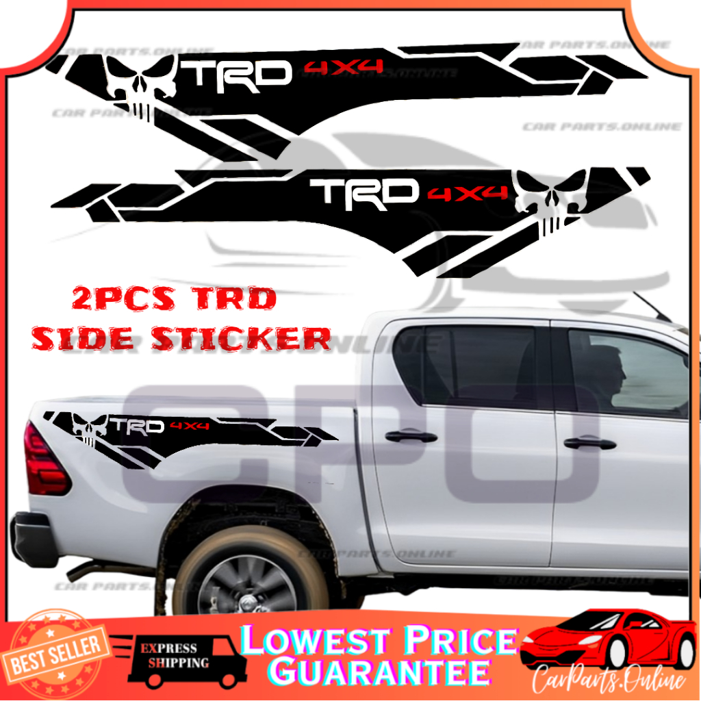 CPO 2Pcs TRD Car Rear Trunk Side Sticker Truck Decal Vinyl Flame ...