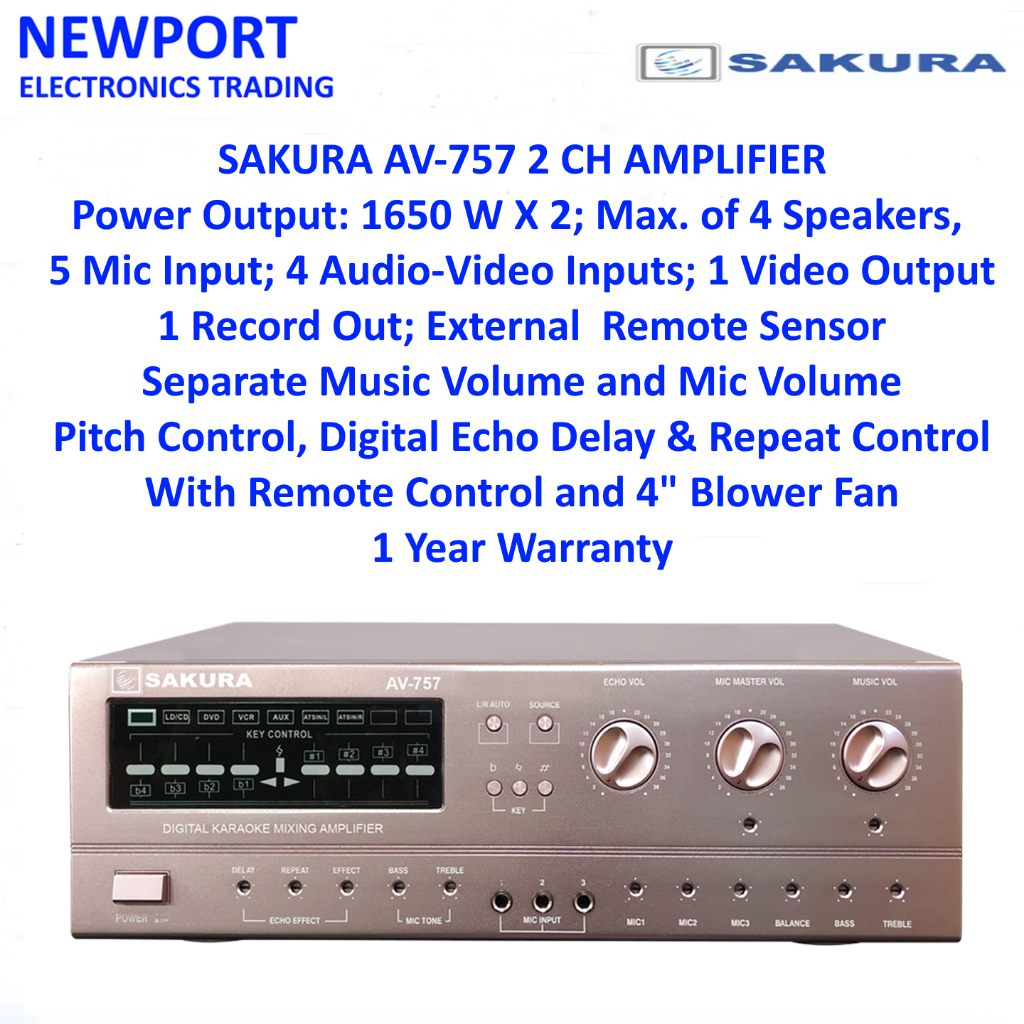 SAKURA AV-757 1650W X 2 DIGITAL KARAOKE MIXING AMPLIFIER, WITH REMOTE CONTROL | Shopee Philippines