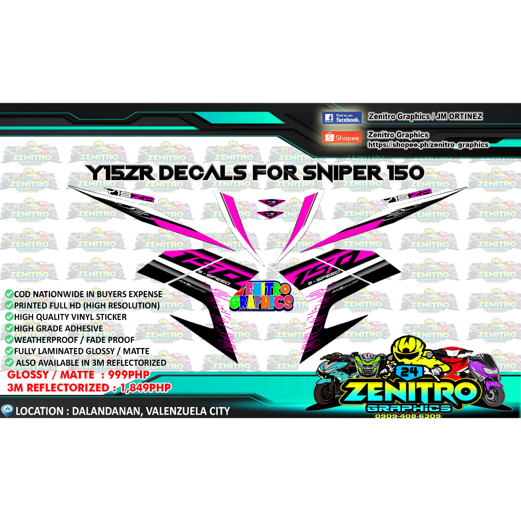 Y15ZR 2023 DECALS FOR SNIPER 150 (ZENITRO GRAPHICS DECALS) | Shopee ...