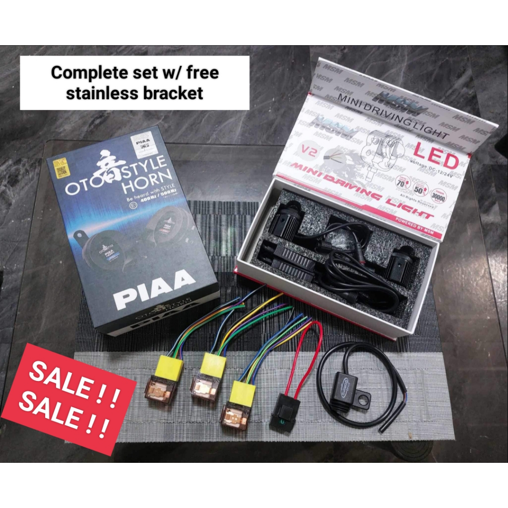 Minidriving light Version 2 Set + Piaa horn Set w free Stainless ...