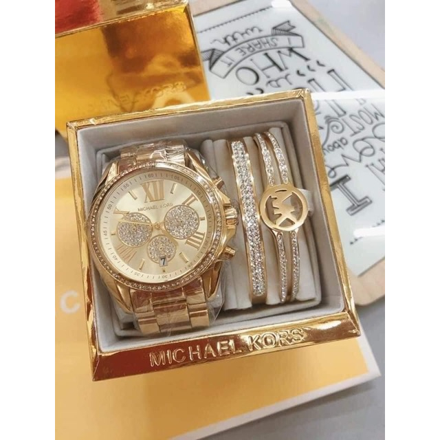 COD | Pawnable | Onhand | SET | MK Watch Gold-tone with bangles mk6538 ...