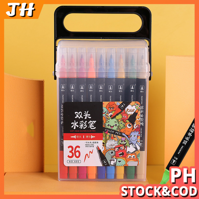 24/36 Colors Art Highlighter Markers Coloring Set Brush Pen Dual Tip ...