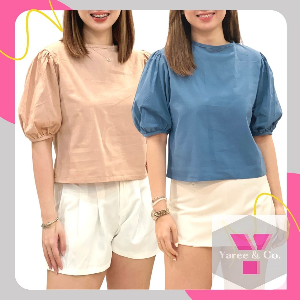 Yaree&Co. Matilda Puffsleeves roundneck linen top | Shopee Philippines