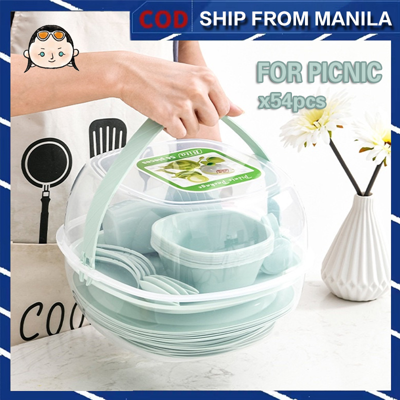 48/54 PIECES Reusable Dishes Set PICNIC WARE SET/ PICNIC SET CAMPING ...