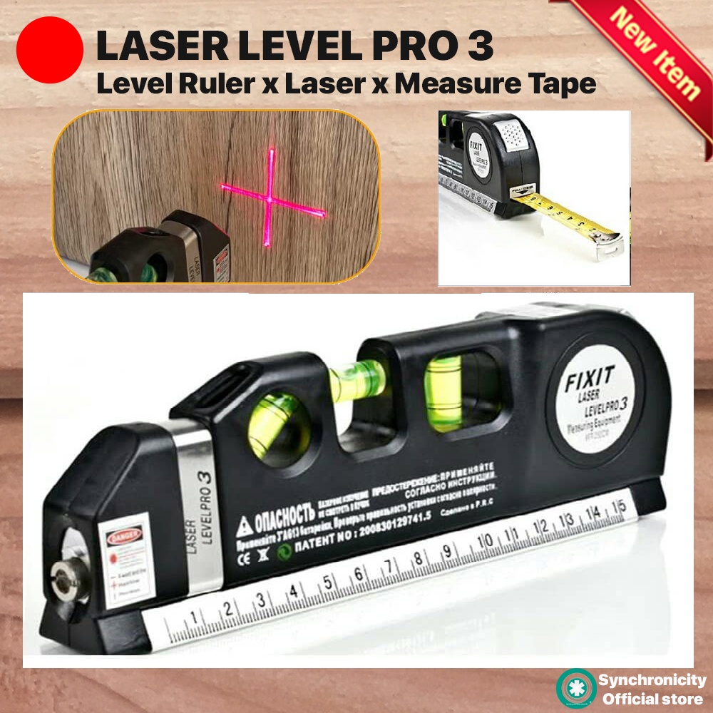 Laser Level Pro 3 - Tape Measure + Ruler + Cross Laser | 3IN1 Straight Engineer Measure Line ...