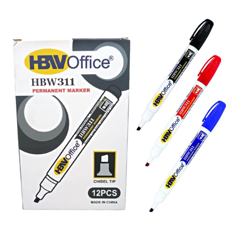 Original 12pcs HBW 311 PERMANENT MARKER (BROAD) CHISEL TIP | Shopee ...