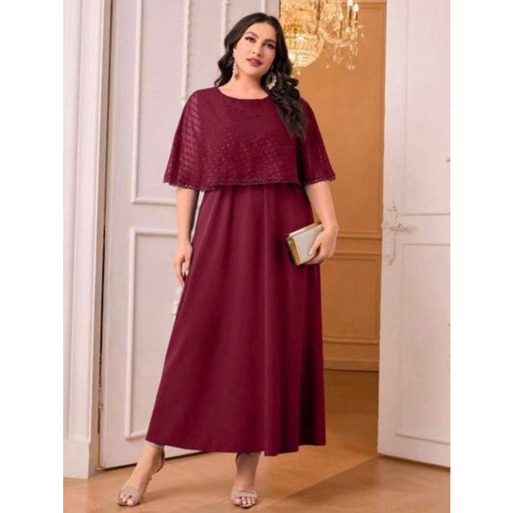 WLS fashion plus size plain maxi dress lace cape dress | Shopee Philippines
