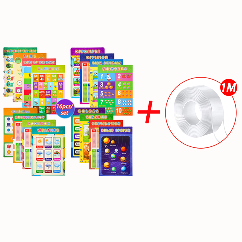 Big Size Educational Wall Charts for Kids 16pcs Waterproof Alphabet ABC ...
