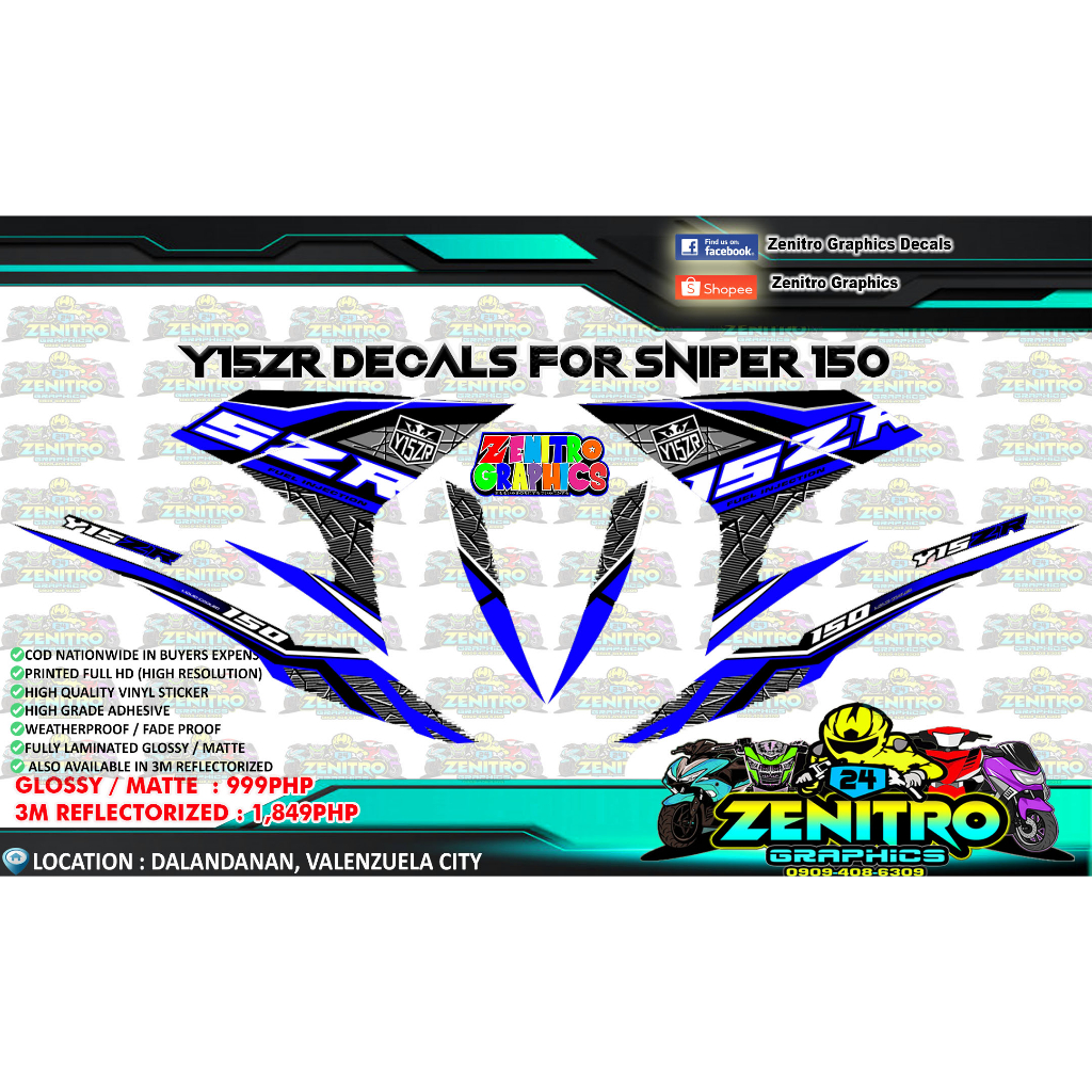 Y15ZR DECALS FOR SNIPER 150 V1/V2 (ZENITRO GRAPHCS DECALS) | Shopee ...