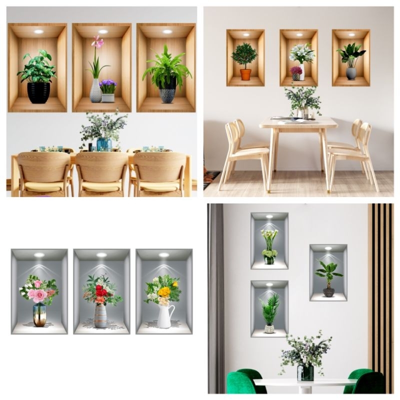 40x60cm 5D Flower Pattern Wall Sticker Vase Decal For Home Background ...