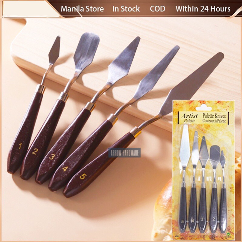 5pcs Paint Palette Knife Set With Wooden Handle Artist Crafts Palette ...