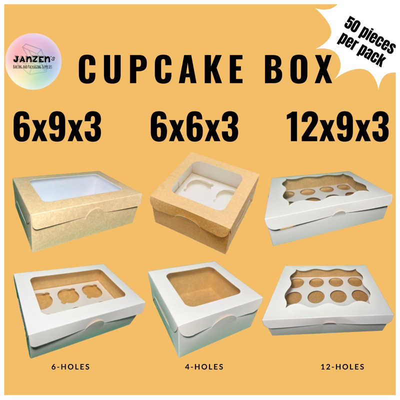 50 pcs 6x6x3 | 6x9x3 | 12x9x3 inches CUPCAKE BOXES REVERSIBLE | Shopee ...