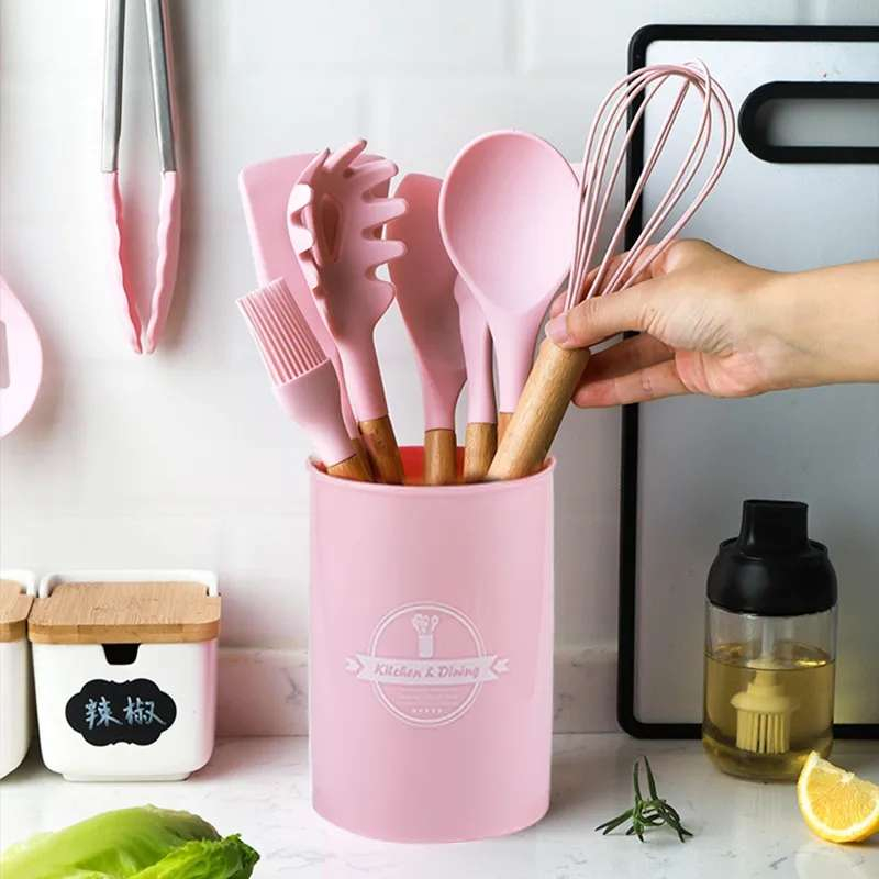 11pcs Silicone Cooking Utensils Set Non-Stick Spatula Shovel Handle ...