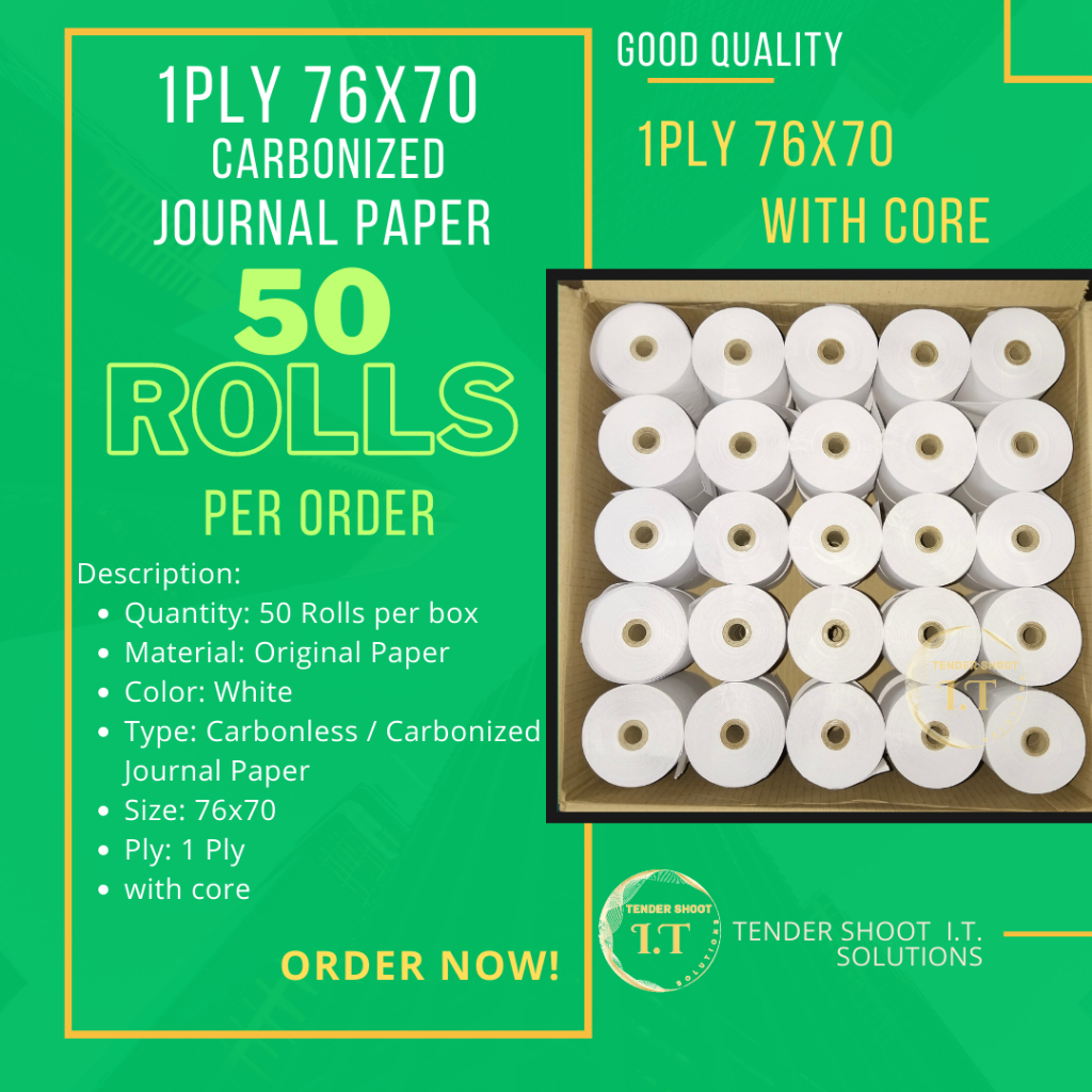 50 ROLLS of 76x70 76mm X 70mm 76mmX70mm 1Ply 1 Ply Journal Paper (with ...
