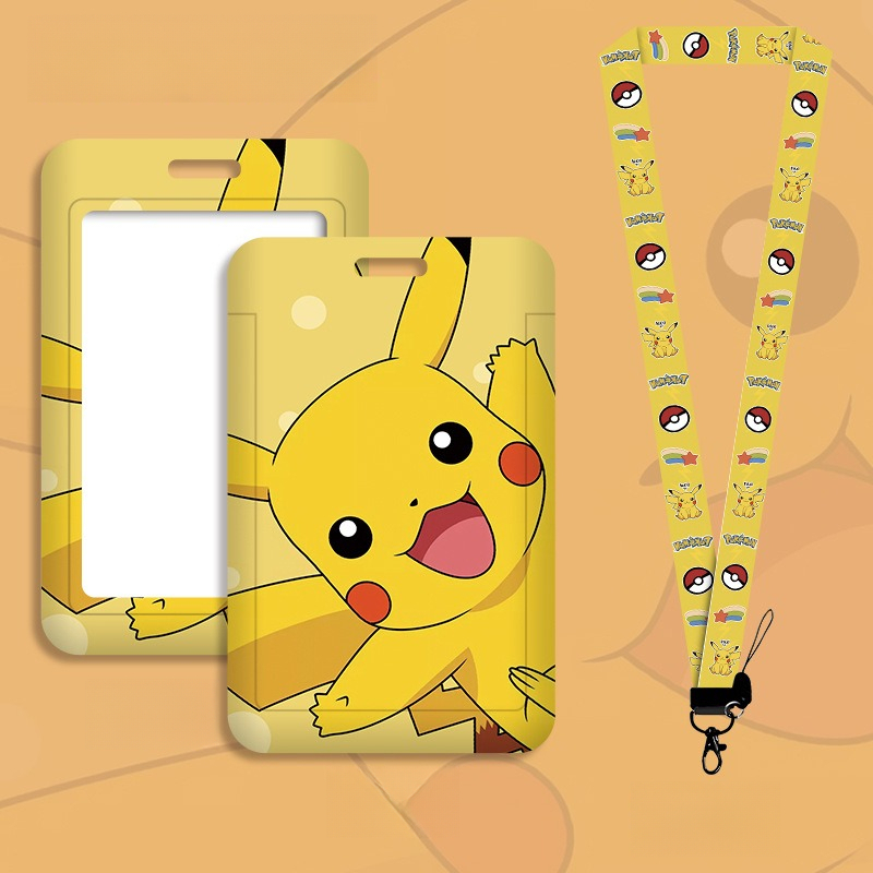 Pikachu cartoon business card box card lanyard badge ID card clip neck ...
