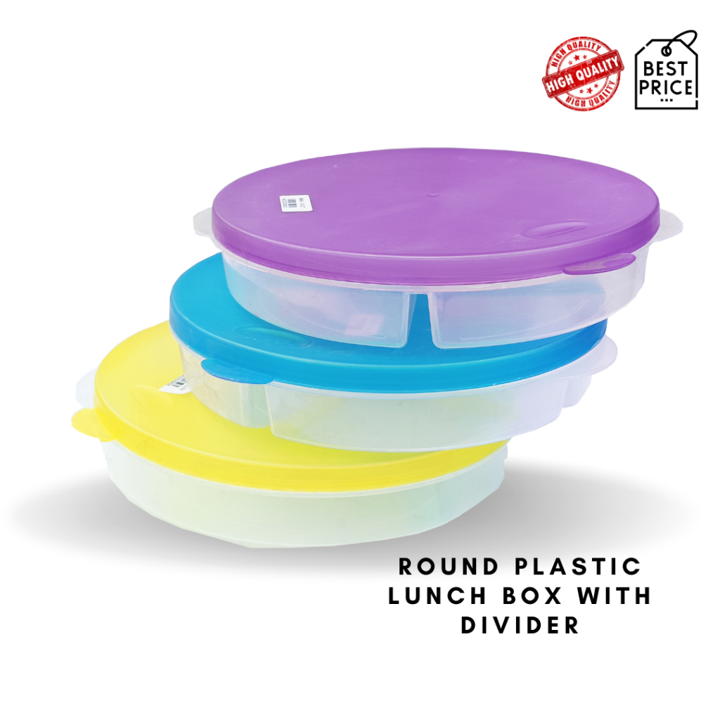 BPA Free Circular Plastic Lunch Box With Divider Round Lunch Box ...