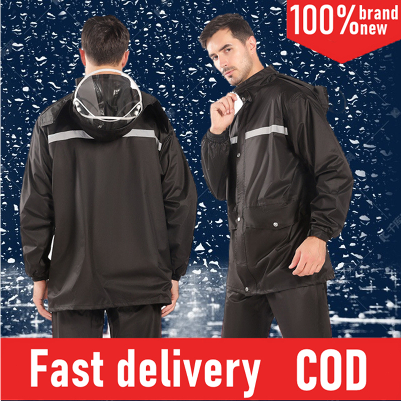 Waterproof Raincoat Set Men Women Thick rainsuit reflective stripe rain ...