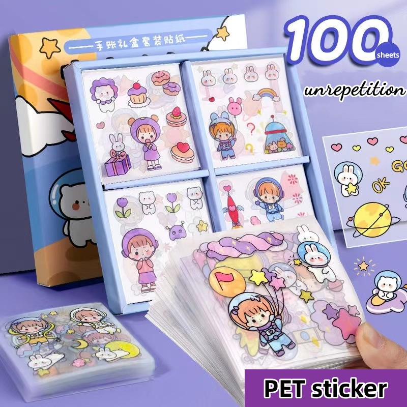 100pcs/box Cute Waterproof Stickers Set Scrapbook Diary Craft PET ...