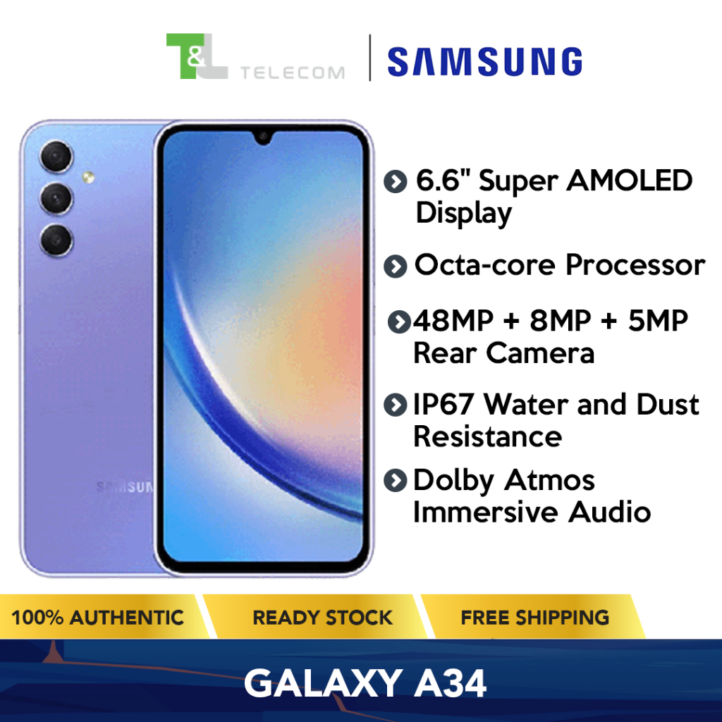 Samsung Galaxy A34 8GB+128GB Dual SIM 5G | 6.6" Super AMOLED Display | AI Image Enhancer | IP67 ...