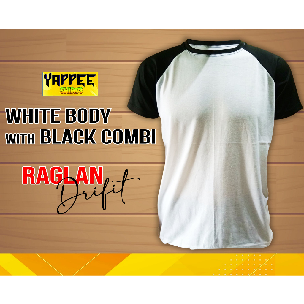 Yappee Raglan Drifit White with Black Back & Sleeves Tshirt | Shopee ...