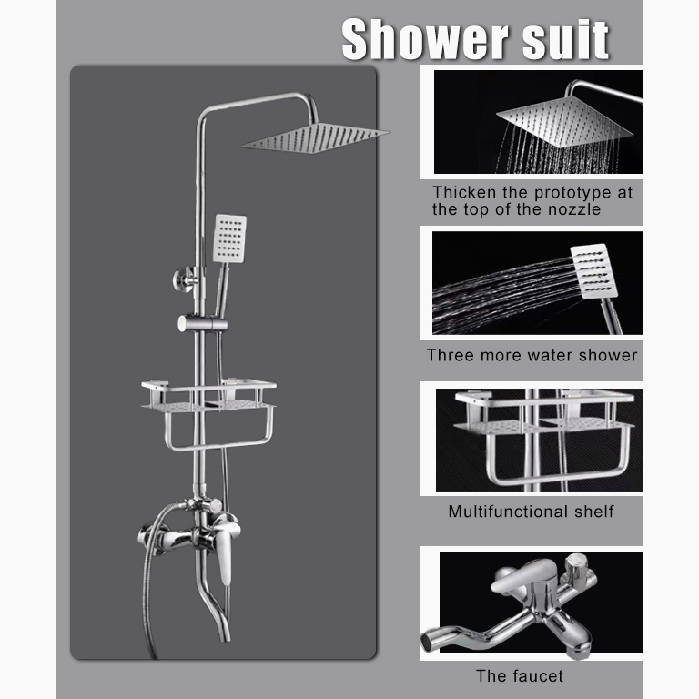 TQTQ Shower set 304 stainless steel bathroom shower 4 in1 square rain ...
