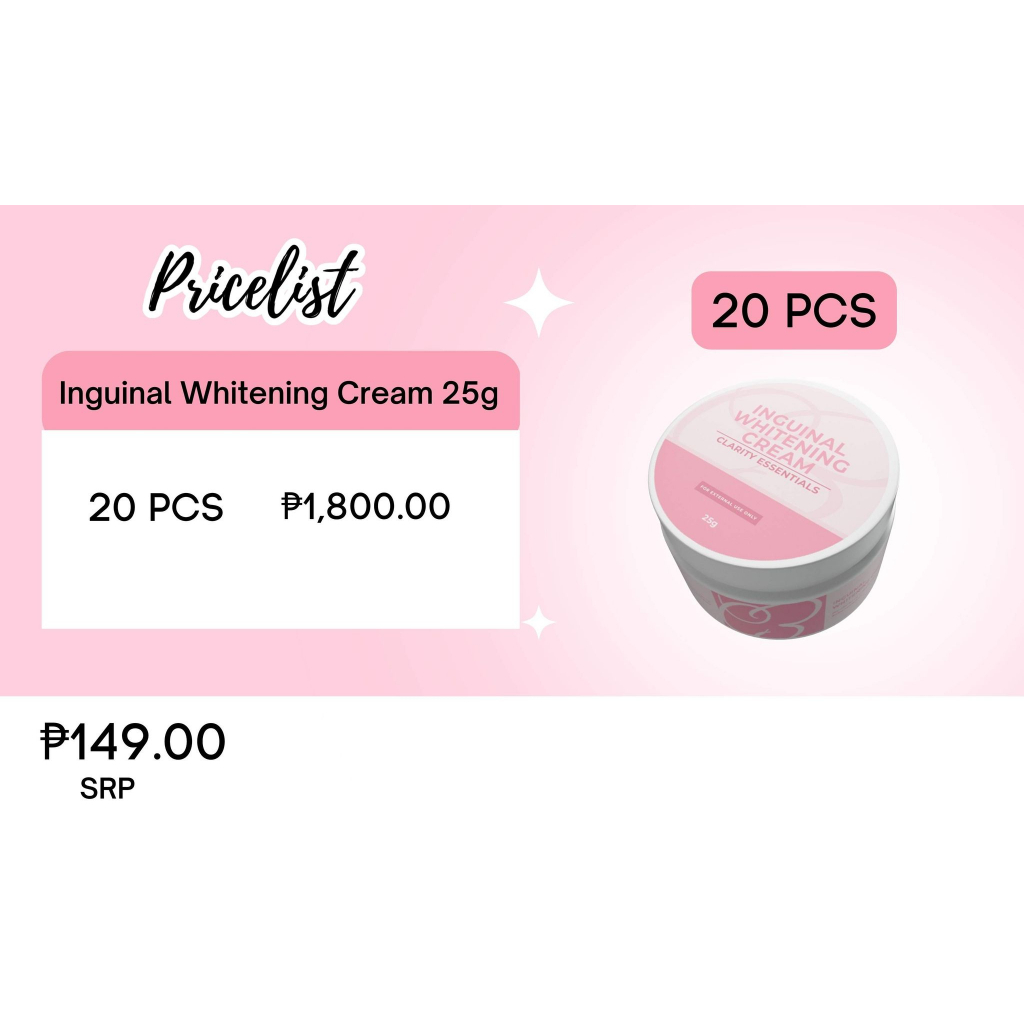20PCS INGUINAL WHITENING CREAM 25G | CLARITY ESSENTIALS | Shopee ...