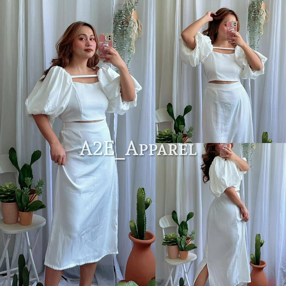 A2E | Heather Coords | Puff Sleeves Top with Skirt Coords Terno ...