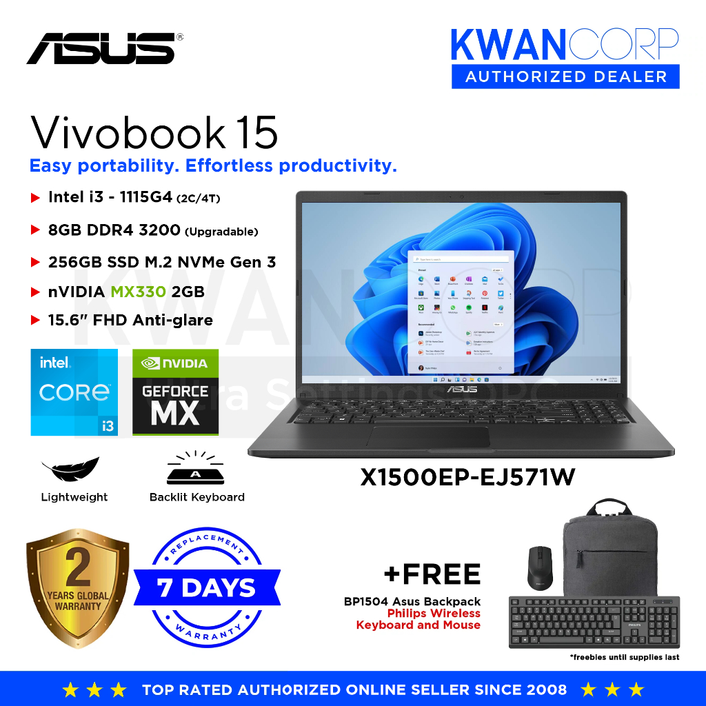 Asus Vivobook 15 X1500EP-EJ571W Intel i3 8GB RAM nVIDIA MX330 256GB SSD ...