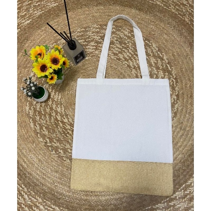 Totebag with jute flat canvas plain katcha | Shopee Philippines