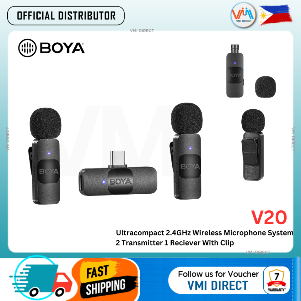 BY-V20 Ultracompact 2.4GHz Wireless Microphone System Vlogging Mic ...