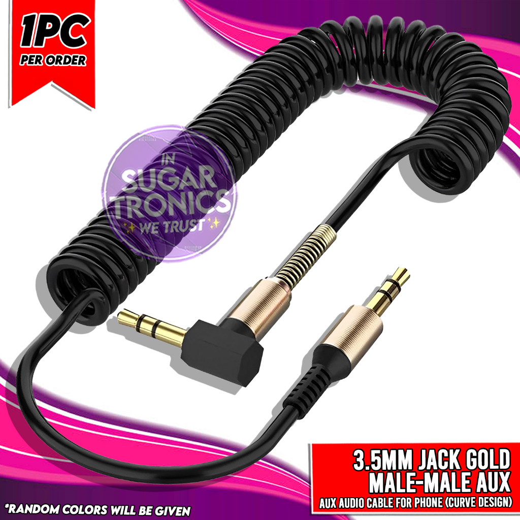 3.5mm Jack Gold Male-Male Aux Audio cable for phone(curve design ...