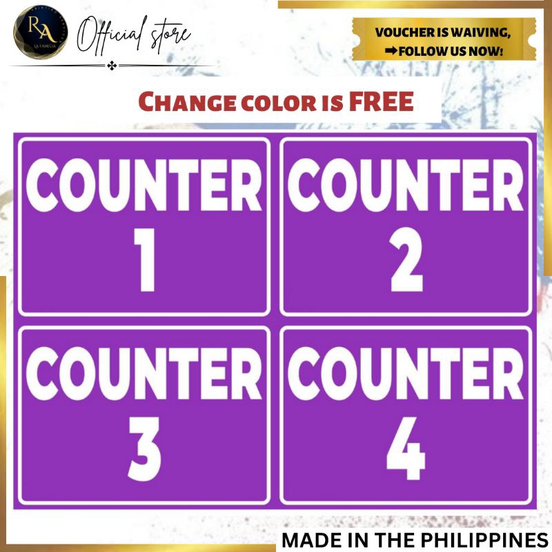 R.A COUNTER NUMBER PVC SIGNAGE. HIGH QUALITY PRINT/WATERPROOF | Shopee ...