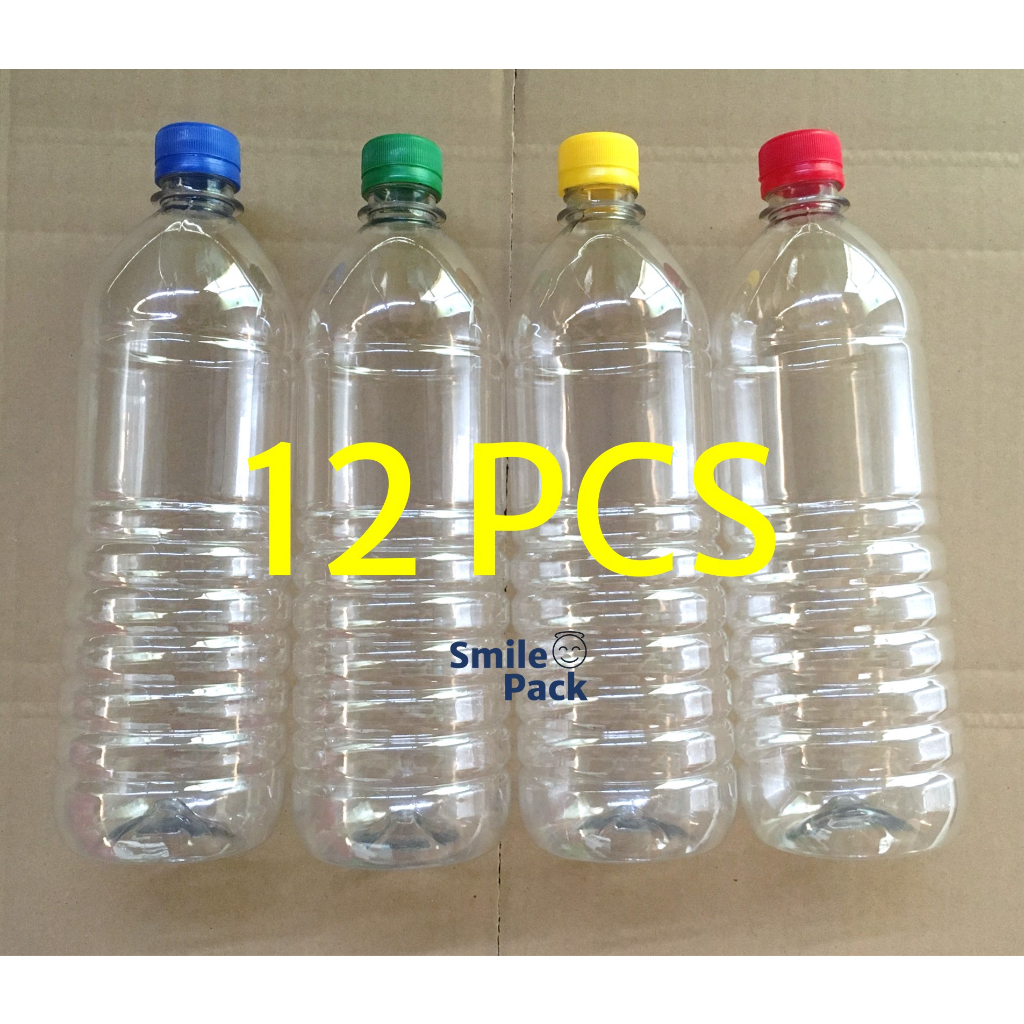 1L PET Plastic Bottle COLOR Caps with STICKER 1 liter - BOX of 12 pcs ...