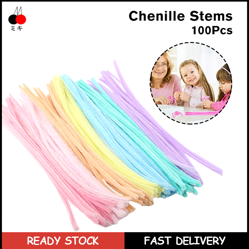100PCS Chenille Stems with 10 Flower Stems and 1 Tape Mixed Color ...