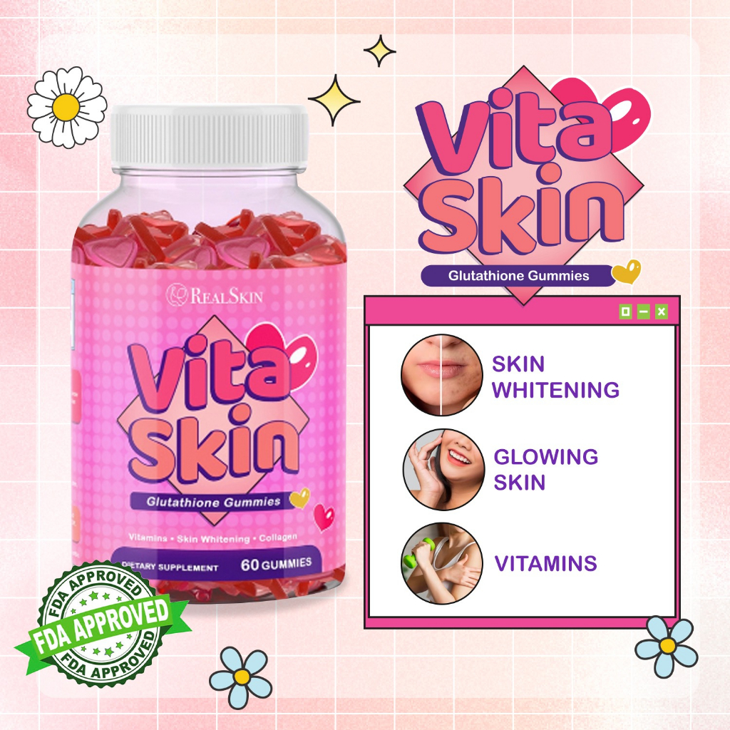 RealSkin FDA Approved VitaSkin 1000mg glutathione with collagen for skin whitening and smoother ...