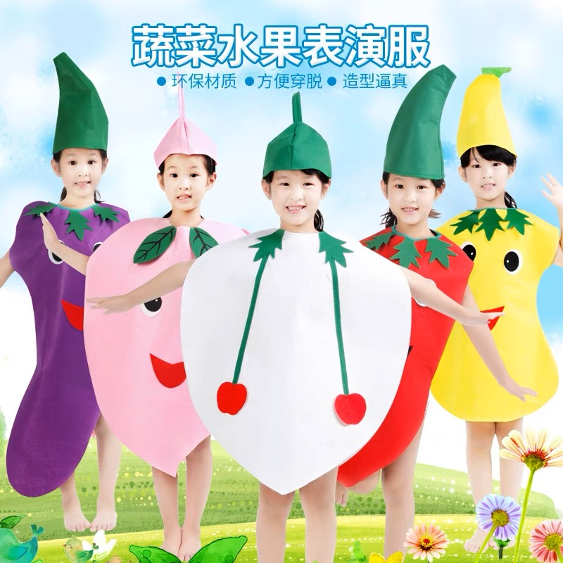Kids Boys Girls Nutrition Month Costume Fruit Vegetable Cabbage Apple Pear Costumes Set with ...